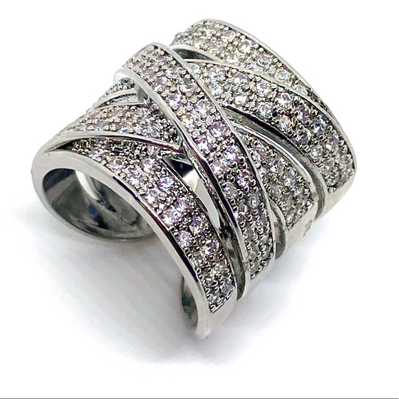 Jewelry | Wide Band Diamond Sterling Silver Statement Ring | Poshmark